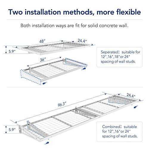 FLEXIMOUNTS 2-Pack 2x4ft Bike Storage Rack Garage Wall Shelves, 24-inch-by-48-inch, White