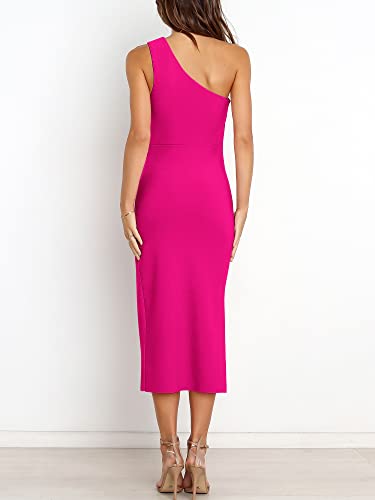 ANRABESS Women's Summer One Shoulder Ruched Bodycon Sleeveless Slit Cocktail Party Wedding Midi Dresses Ci872-meihong-L