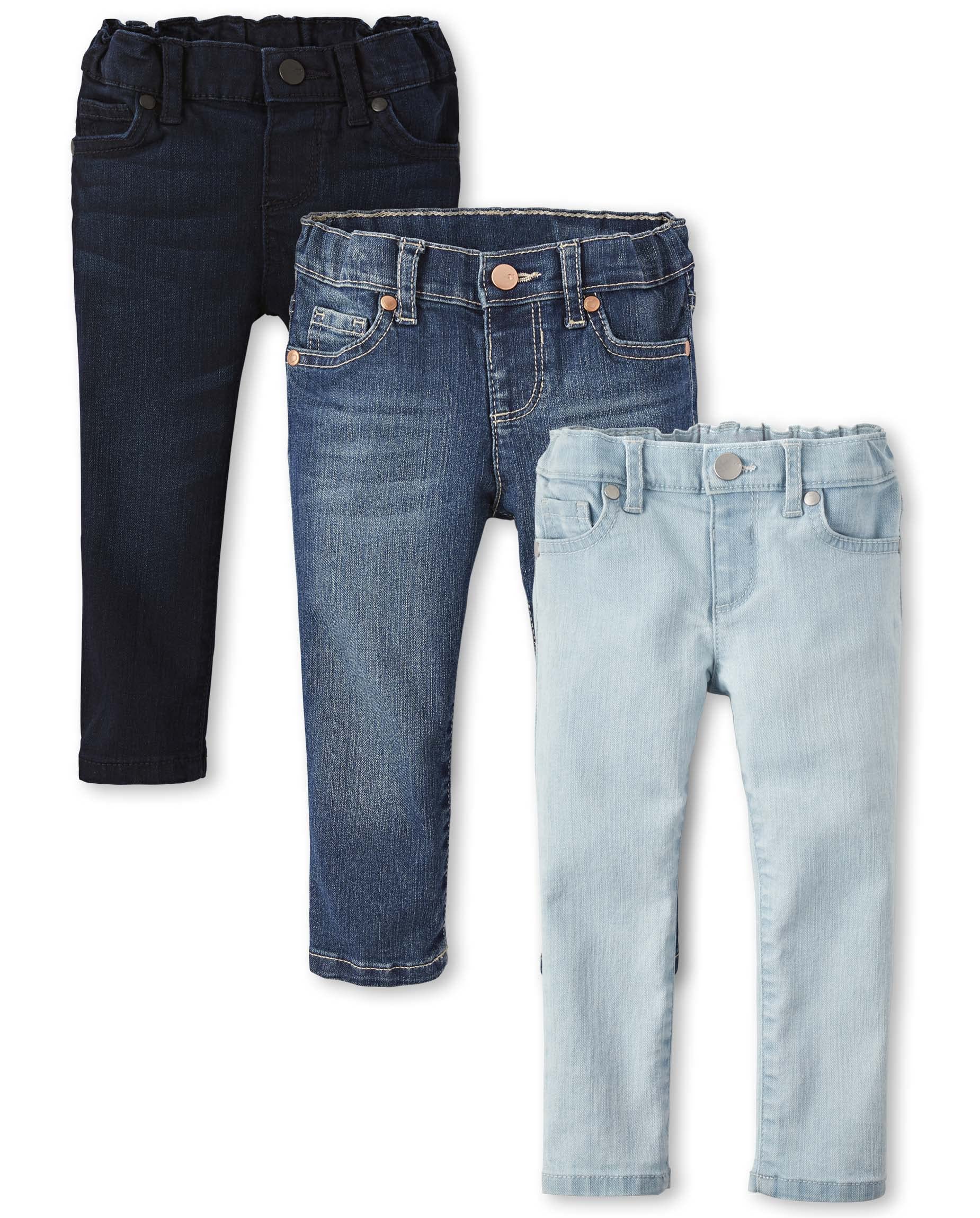 The Children's Place Baby Girls And Toddler Girls Basic Skinny Jeans,Blues Wash/Dk Indigo/Sky Wash 3 Pack,4T