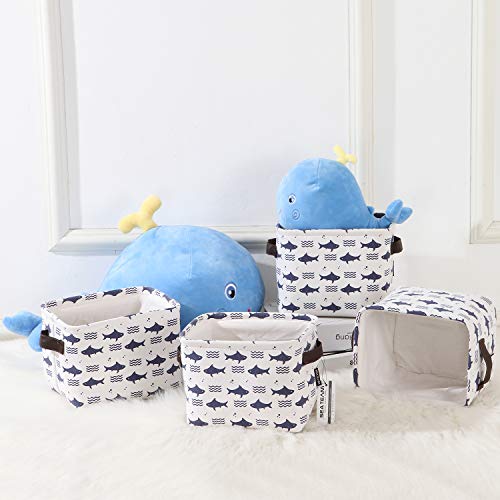 Sea Team Collapsible Square Mini Size Canvas Fabric Storage Bins Shelf Baskets Organizers for Nursery Kids Room, Set of 4 (Shark)