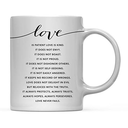 Andaz Press Modern Christian Bible Verses 11oz. Coffee Mug Gift, Love Always Protects, Always Trusts, Always Hopes, Always perseveres. Love Never Fails. 1 Corinthians 13:4-8, 1-Pack