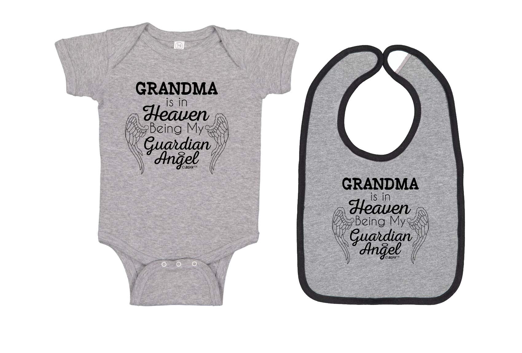 My Grandma in Heaven My Guardian Angel Heather Bodysuit & Heather/Black Bib Set Newborn