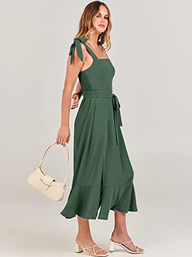 ANRABESS Women's Elegant Bridesmaid Dresses Square Neck Ruffle Split Midi Formal Dress for Wedding Guest Cocktail Party 2023 Gradution Prom Evening Night Dresses 893shenlv-L Green