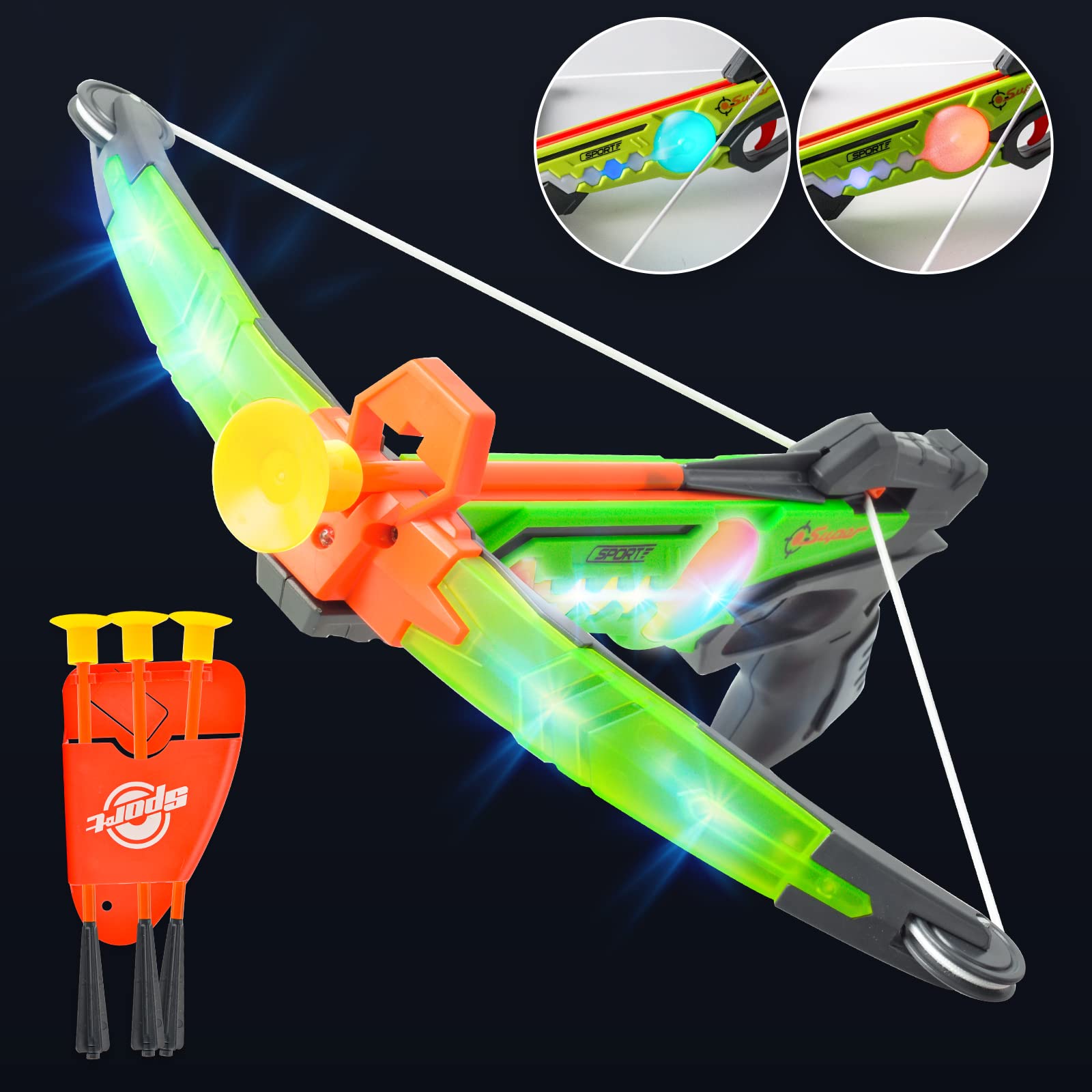3 Pack Bow and Arrow for Kids 8-12, Kids Archery Set with LED Crossbow & 2 Light Up Bows & Bigger Stand Target & 15 Arrows, Kids Bow and Arrow Set for Boys 4-6 with 2 Quivers