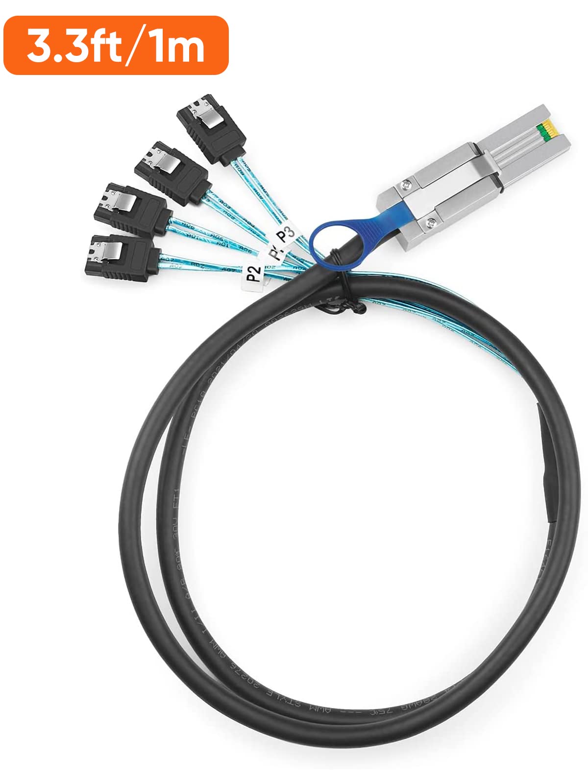 CableCreation Mini SAS 26Pin (SFF-8088) Male to 4 SATA 7Pin Female Cable, Mini SAS Host/Controller to 4 SATA Target/Backplane, 1M / 3.3FT