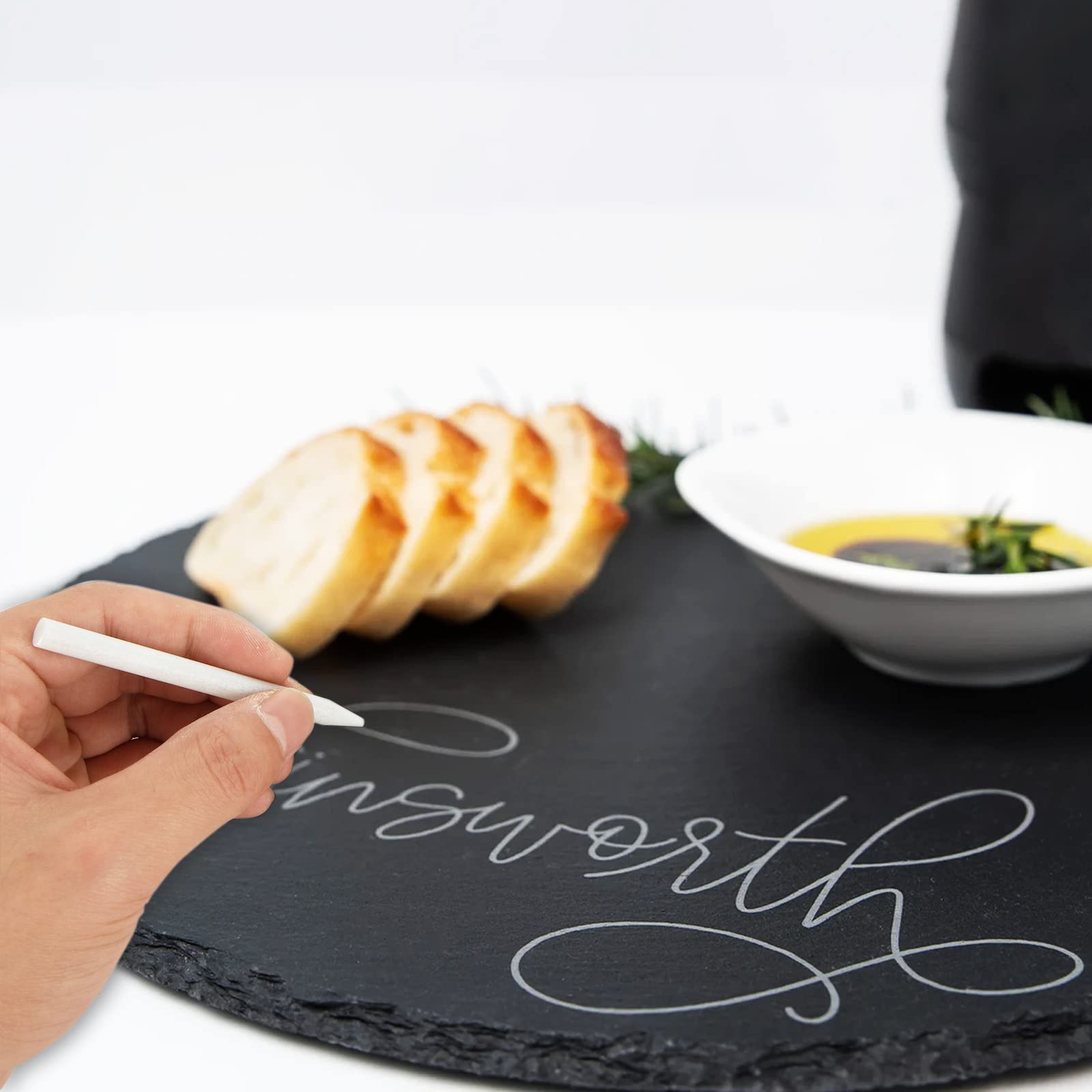 3 Pack Slate Cheese Boards, 12 x 12 Inch Slate Cheese Tray Round Charcuterie Boards Serving Tray Slate Platter Display Chalkboard with Soapstone Chalk for Serving Cheese, Appetizer, Sushi
