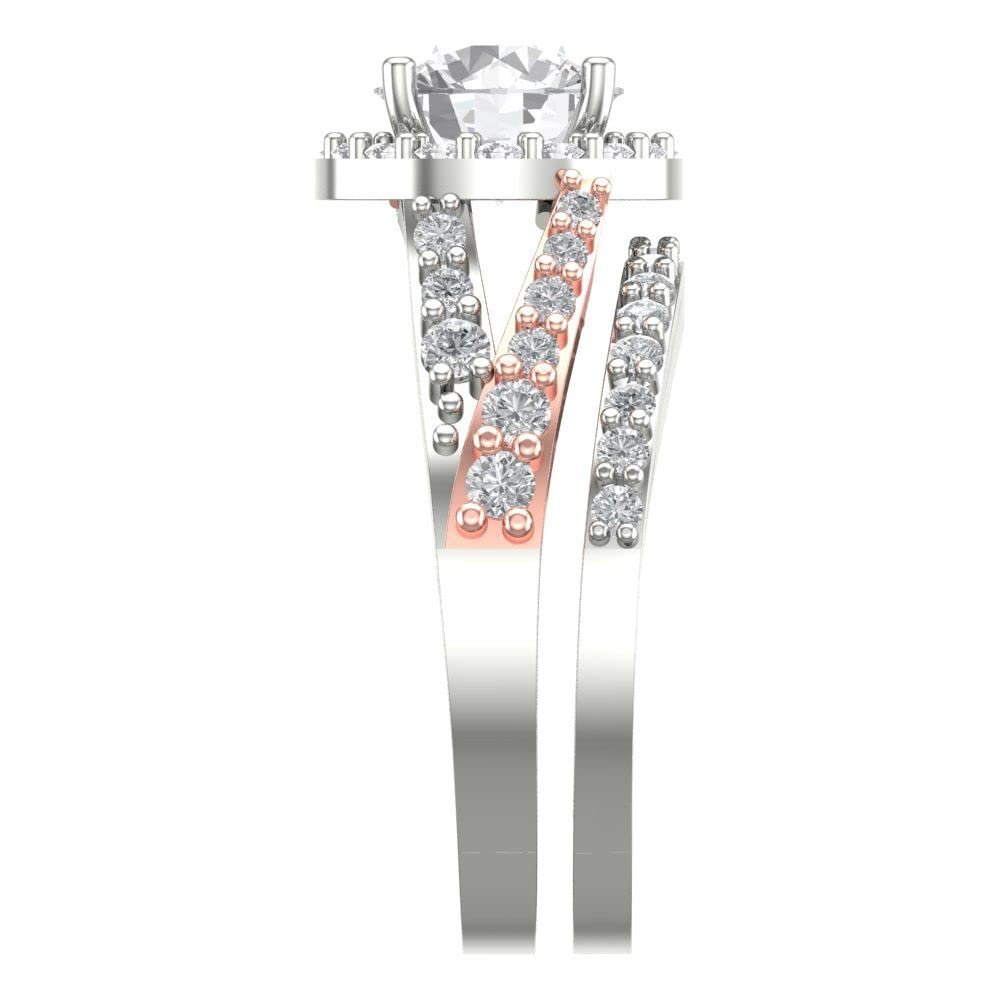 2.32 ct Round Cut Clear Simulated Diamond 14k White Rose Gold Halo Solitaire W/Accents Wedding Bridal Ring Band Set Sz 8.5