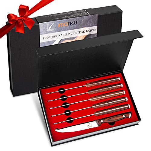 imarku Steak Knives, Steak Knives Set of 6, Japanese HC Steel Premium Serrated Steak Knife Set with Ergonomic Handle and Gift Box