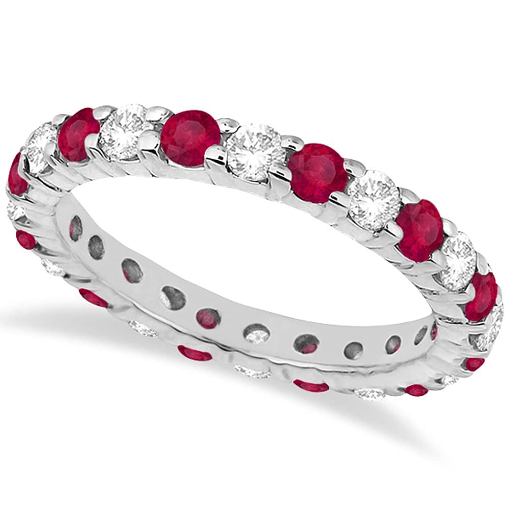 2.35ct Eternity Diamond and Ruby Ring Anniversary Wedding Band For Women 14k White Gold Natural