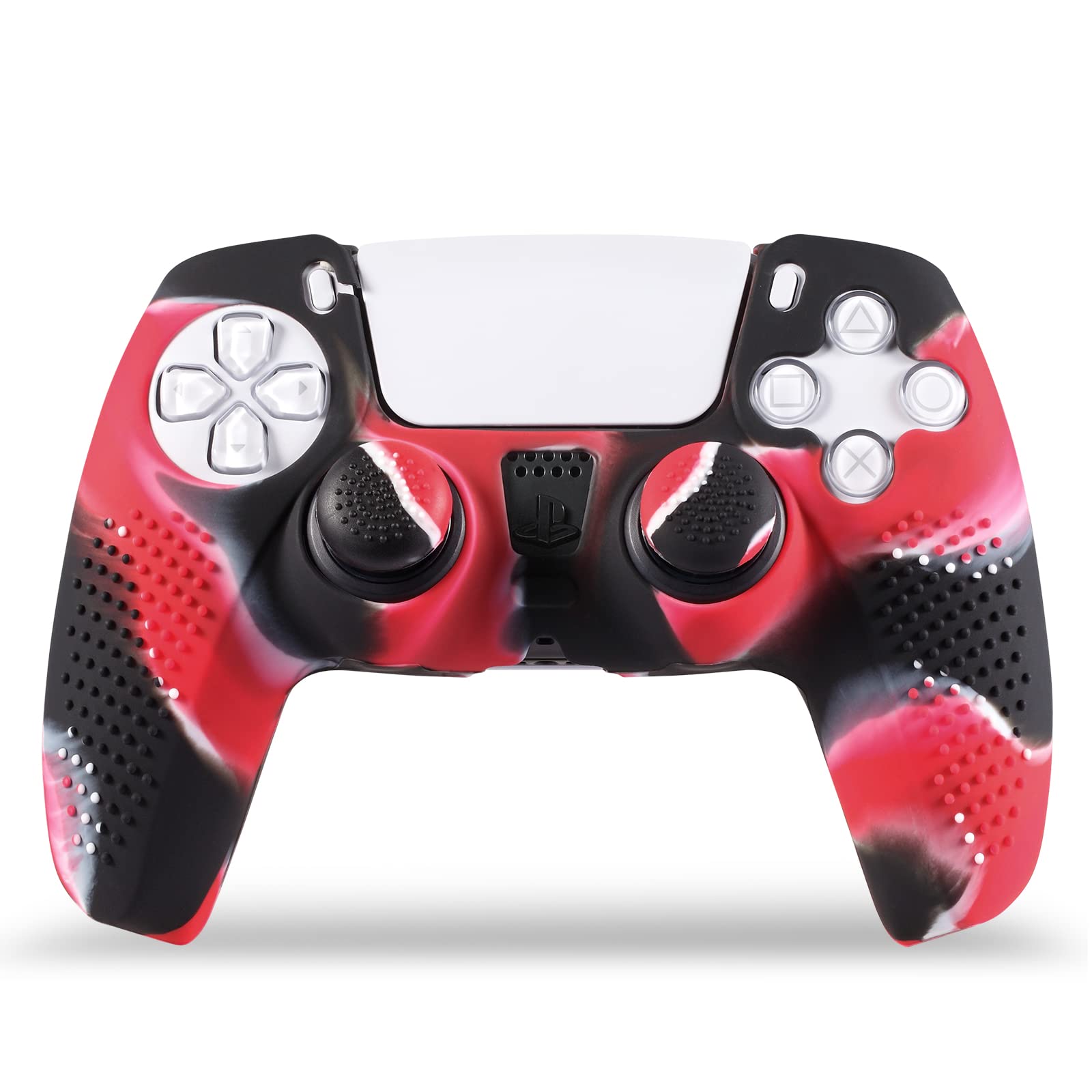 3 Pack Camouflage Red Blue Green PS5 Silicone Controller Skin Cover with 10 x FPS PRO Thumb Grips Cap