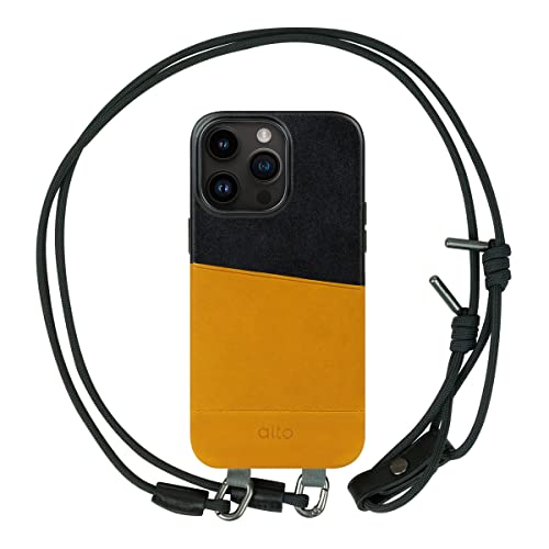 alto Crossbody Leather Case Designed for iPhone 14 Pro Max, Anello Drop Protective Italian Leather Card Wallet Case with Detachable Lanyard Strap (6.7 inch, iPhone 14 Pro Max, Brown and Black)