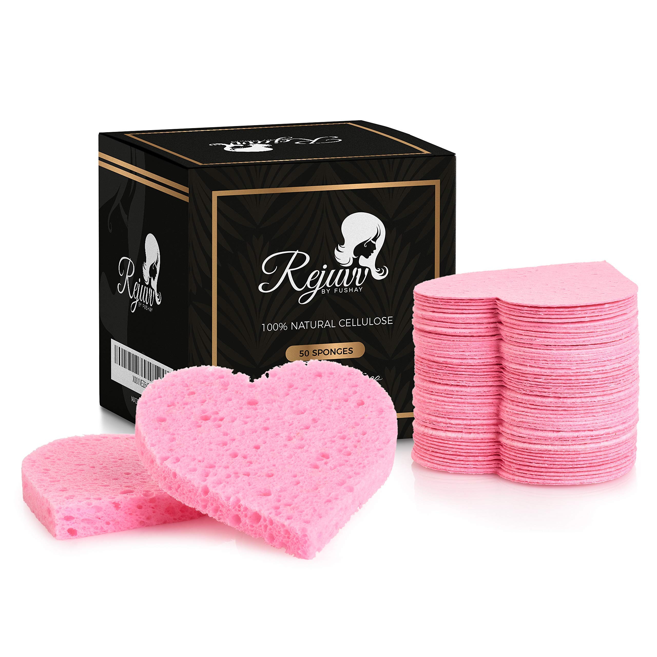 Facial Sponges Compressed Natural Cellulose Sponge for Face Cleansing Exfoliating and Makeup Removal, Professional use Deep Clean - Rejuvv by Fushay (50 Count (Pack of 1))