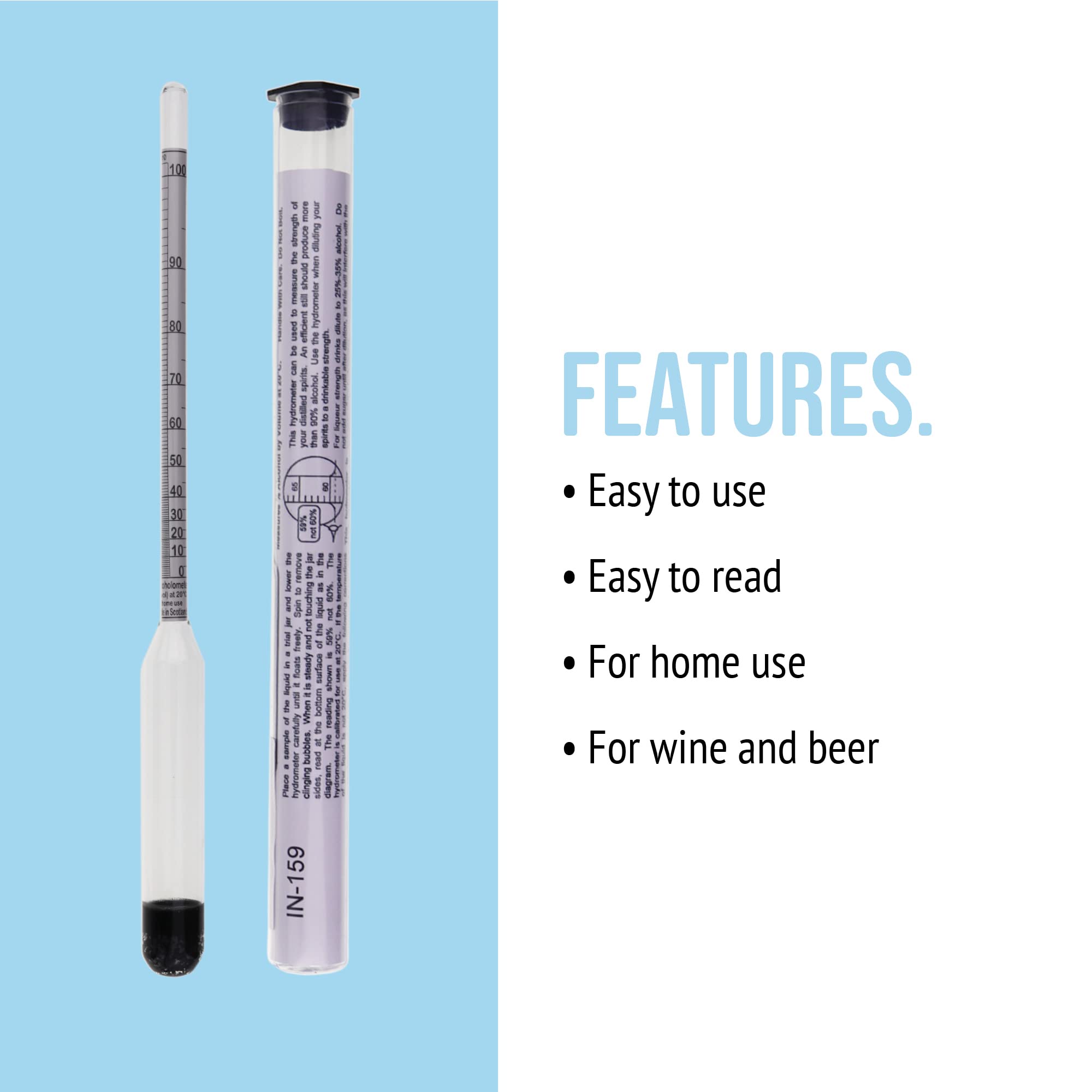 Alcohol Meter Spirit Meter 0-100% Measures Alcohol in Distilled Spirit 23cm