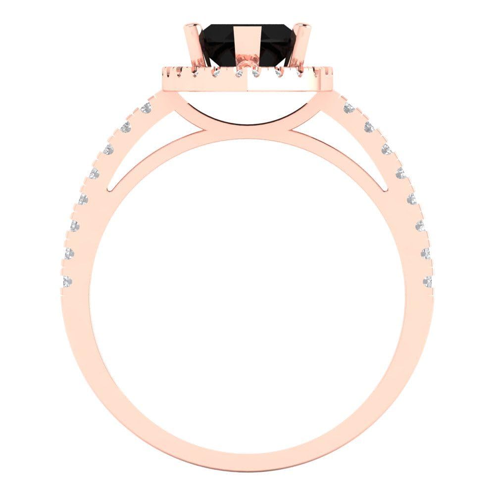 2.38 ct Marquise Cut Solitaire accent Halo Natural Black Onyx Engagement Promise Anniversary Bridal Ring 14k Rose Gold 4.25