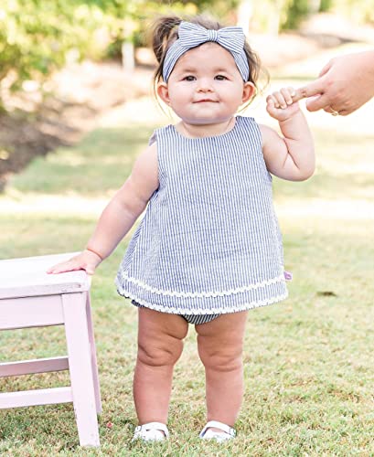 RuffleButts® Baby/Toddler Girls Blue Seersucker Swing Top - 0-3m