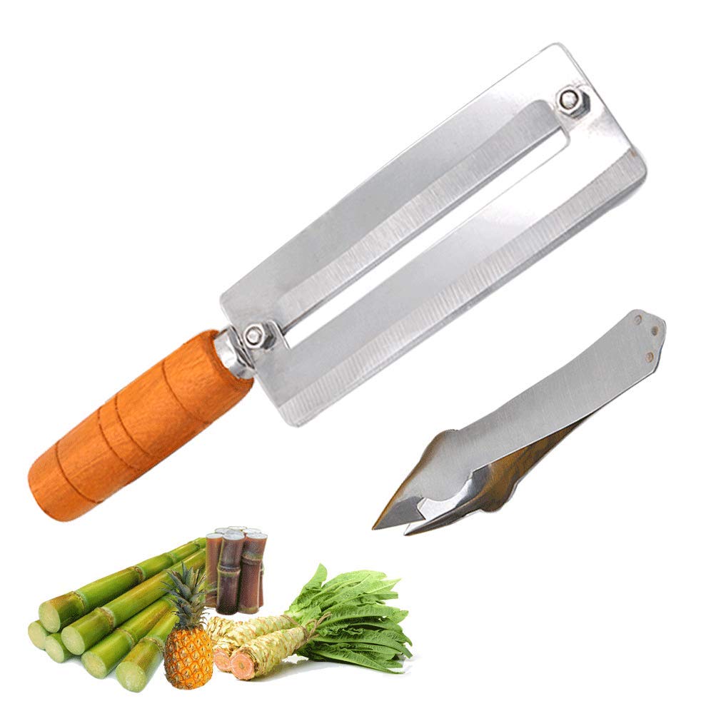 SUPER ZR Sugar Cane Peeler Knife Sugarcane Peeling Kinves Pineapple Peeling Knife Artifact Planing Knife-Stainless Steel-Natural Non-slip Wooden Handle