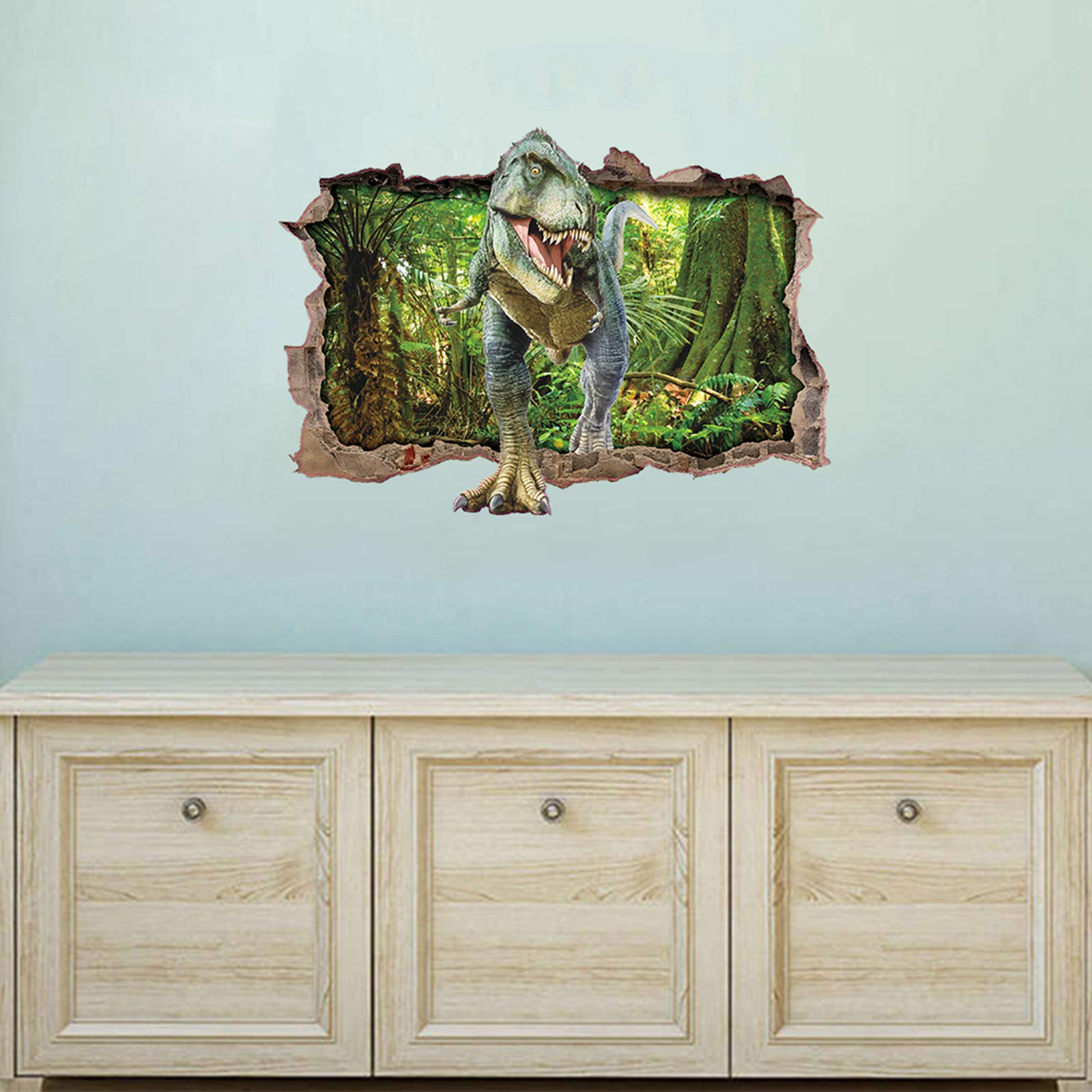 ufengke Dinosaur Forest Wall Stickers 3D Smashed Wall Decals Art Decor for Boys Kids Bedroom Nursery DIY