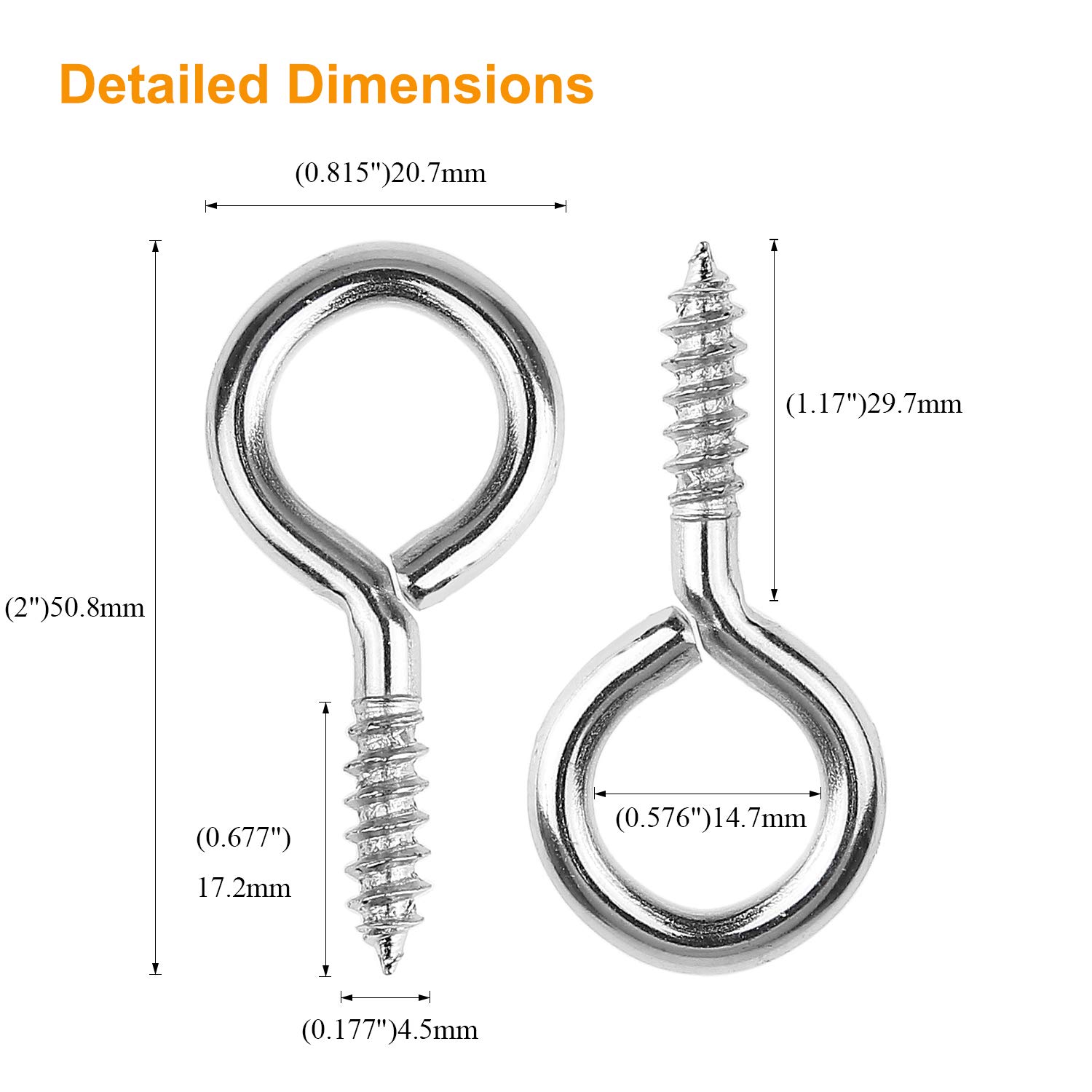 Powlankou 40 Pieces 2 inch Screw Eyes, Nickel Plated Steel Screw Eyes, Self Tapping Screw Hooks, Metal Eye Hooks, Eyelet Screws