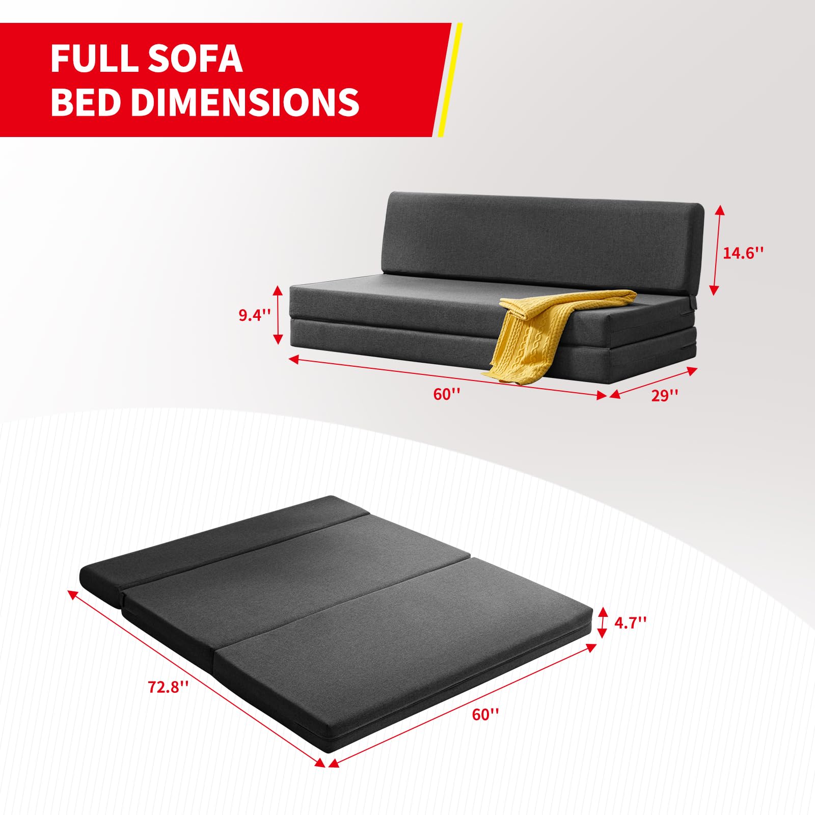 PUREMIND Sofa Sofabed, Full Size, Dark Grey