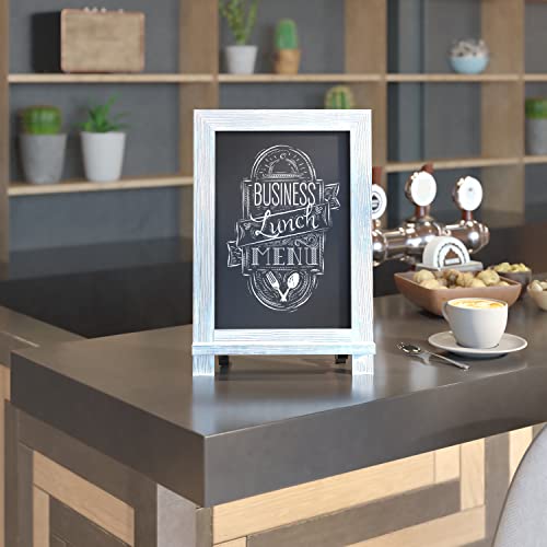 HBCY Creations Rustic Blue Wood Tabletop Chalkboard with Legs/Vintage Wedding Table Sign/Small Kitchen Countertop Memo Board/Antique Wooden Frame (9.5β x 14β Inches) (Rustic Blue)