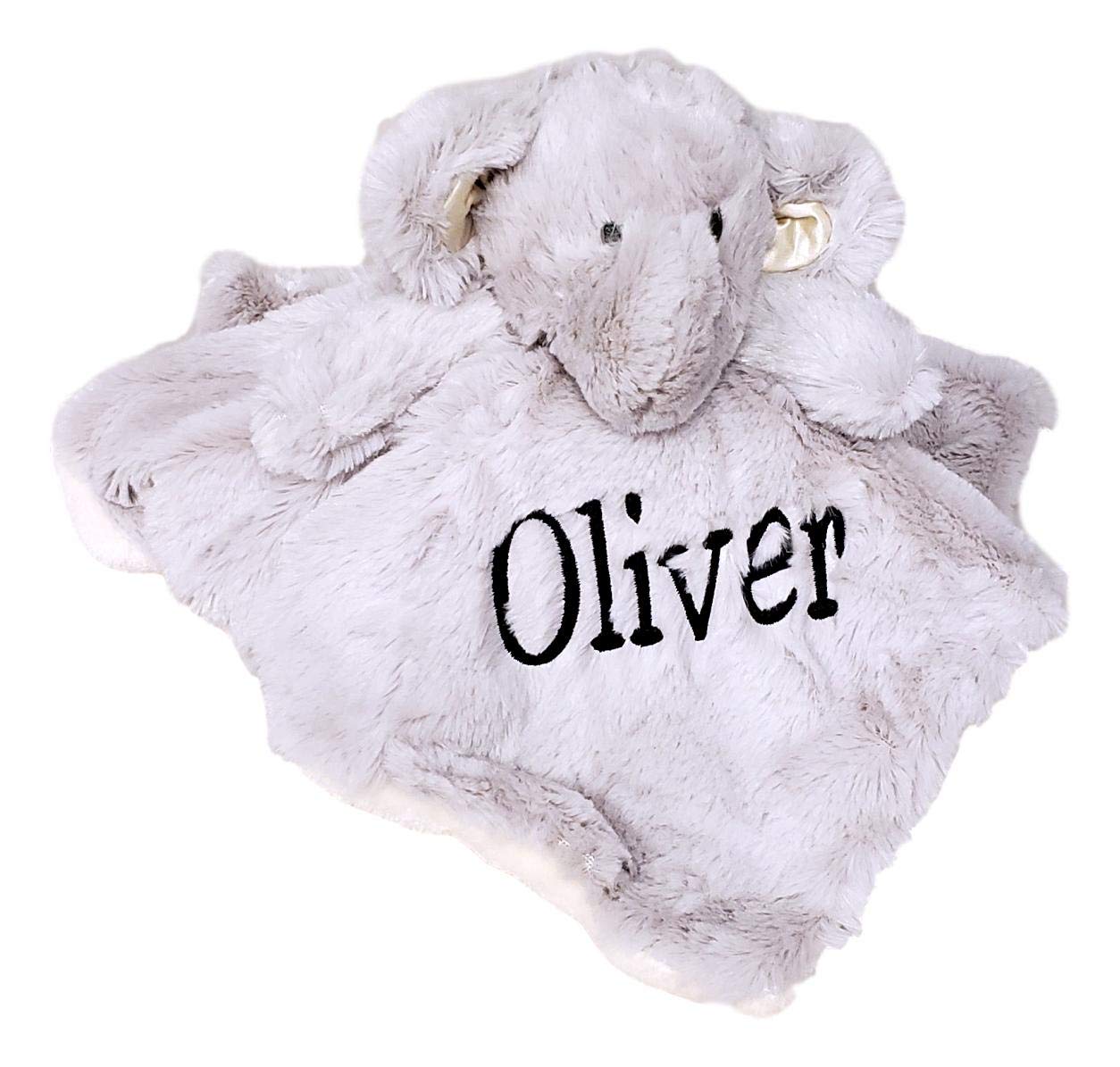SONA G DESIGNS Custom Personalized Elephant Lovie Lovey Security Blanket (Grey Elephant - with Embroidery Name)
