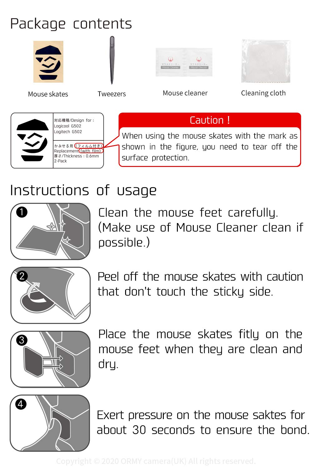 2Sets Hotline Games 3.0 Mouse Feet Skates Pads Compatible with Logitech G304 G305 Gaming Mouse Feet Replacement (0.6mm,Smooth Glide,Durable,Pure PTFE) Professional Mice Upgrade