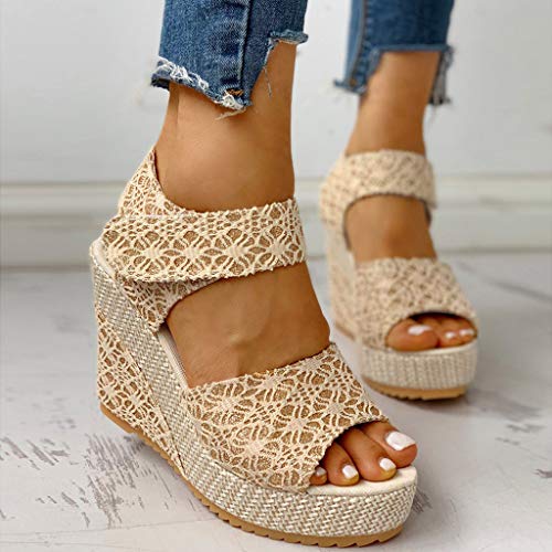 Aniywn Women Espadrilles Platform Wedges Heel Lace Up Sandals Elegant Floral Classic Ankle Strap Shoes