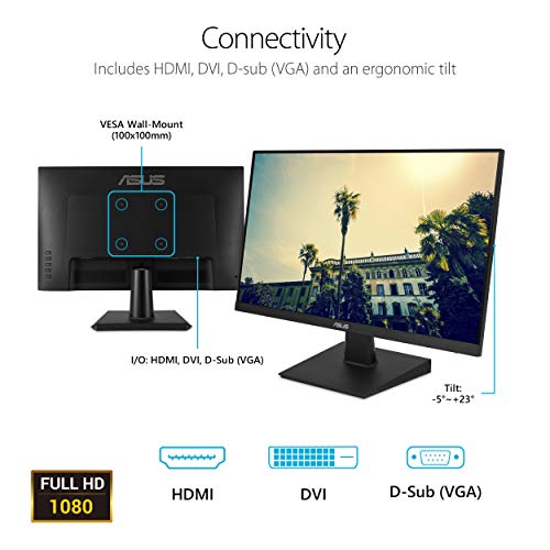 ASUS VA24EHE 23.8” Monitor 75Hz Full HD (1920x1080) IPS Eye Care HDMI D-Sub DVI-D,Black