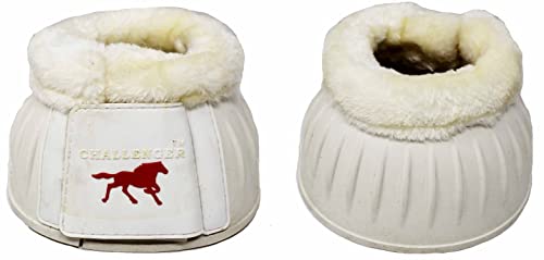 CHALLENGER Horse Large Training Ribbed Rubber Hoof Impact Overreach Protection Fleece Lined Bell Boots White 41HI01WH-L