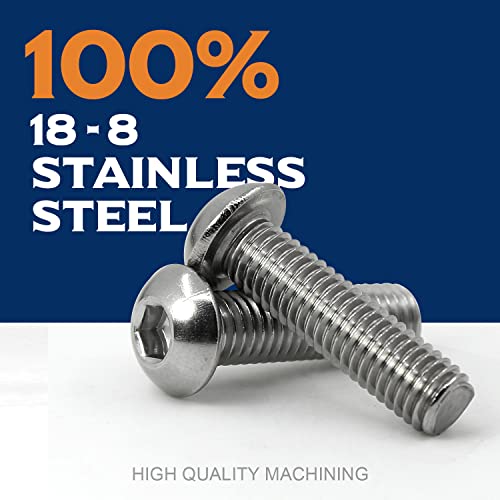 M8-1.25 x 40mm Button Head Socket Cap Screws, Stainless Steel 18-8, Allen Socket Drive, Full Thread, Machine Thread, Quantity 10