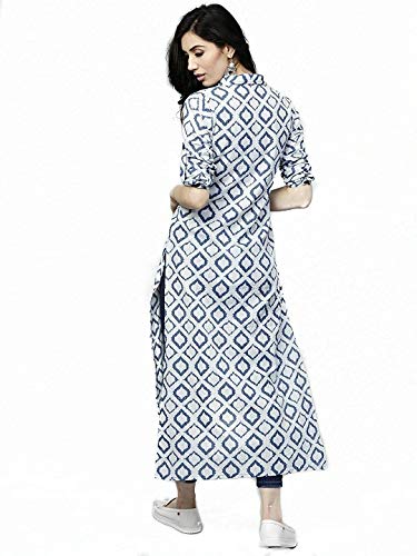 AnjuShree Choice Women Indian Kurtis for women Kurti Indian Top Tunic Anarkali Kurti White Blue