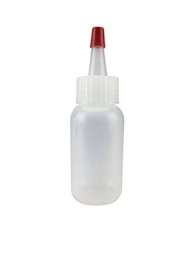 Hobbyland Squeeze Bottles, LDPE Plastic Bottles, Natural Boston Round Bottles, Yorker Spout Red Caps, Tips have .30 Hole (1oz, 20/410 Neck, 6 Bottles)