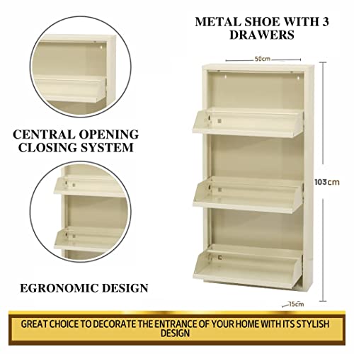 Alveon Flip Drawer Shoe Cabinet, Storage Organizer, Freestanding Shoe Rack, Wall Mounted No-Assembly (Gray, 3 Drawer)