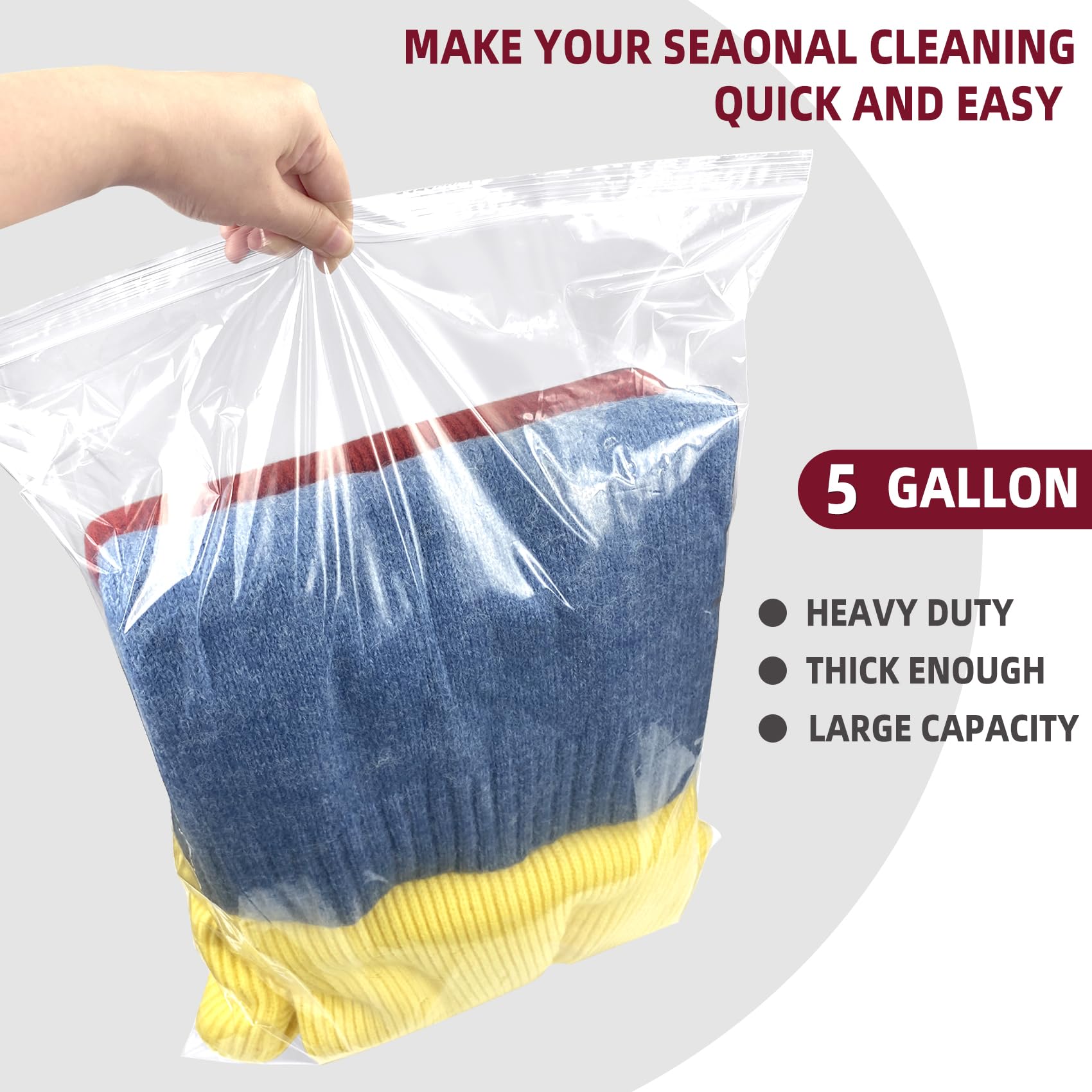 Large 5 Gallon Plastic Zipper Storage Bags, 18x24 Inches Clear Reclosable Storage Bags 12Pieces