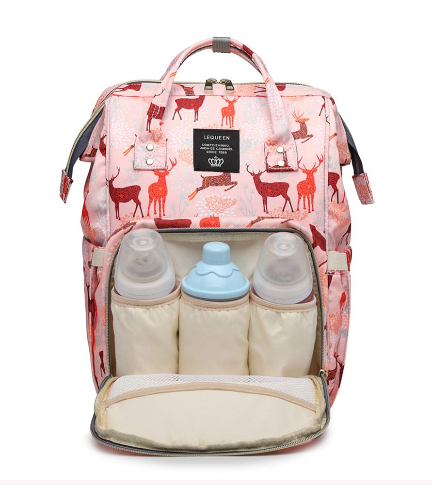 Starte Deer Cartoon Diaper Bag for Mom/Dad,Waterproof Travel Backpack,Spacious Tote Shoulder Bag Organizer,Pink