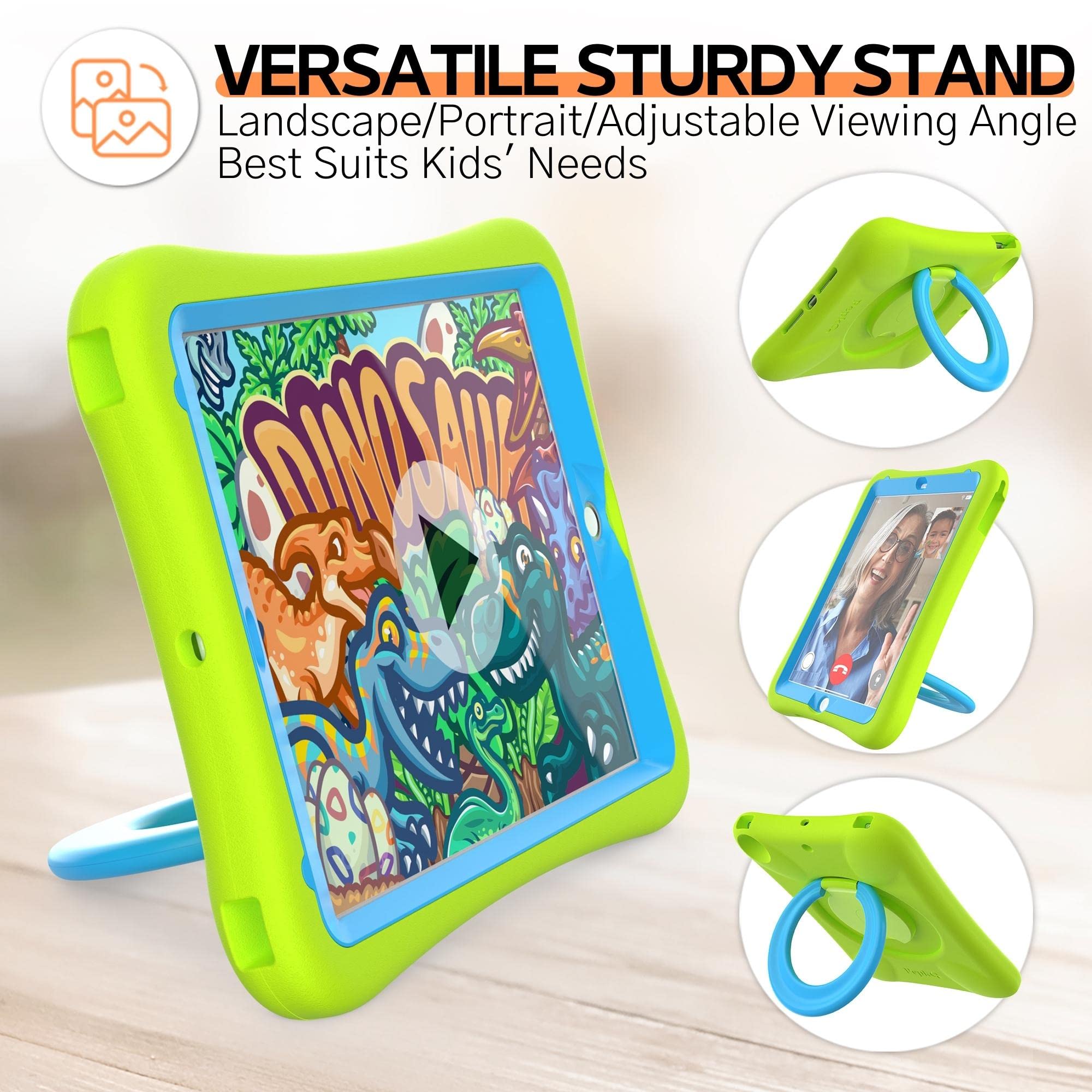 PEPKOO Kids Case for iPad 9.7 2017/2018 - Lightweight Shockproof Handle Stand Rugged Cover for Apple iPad 6th Generation/5th Gen/Air/Air 2 (Green)