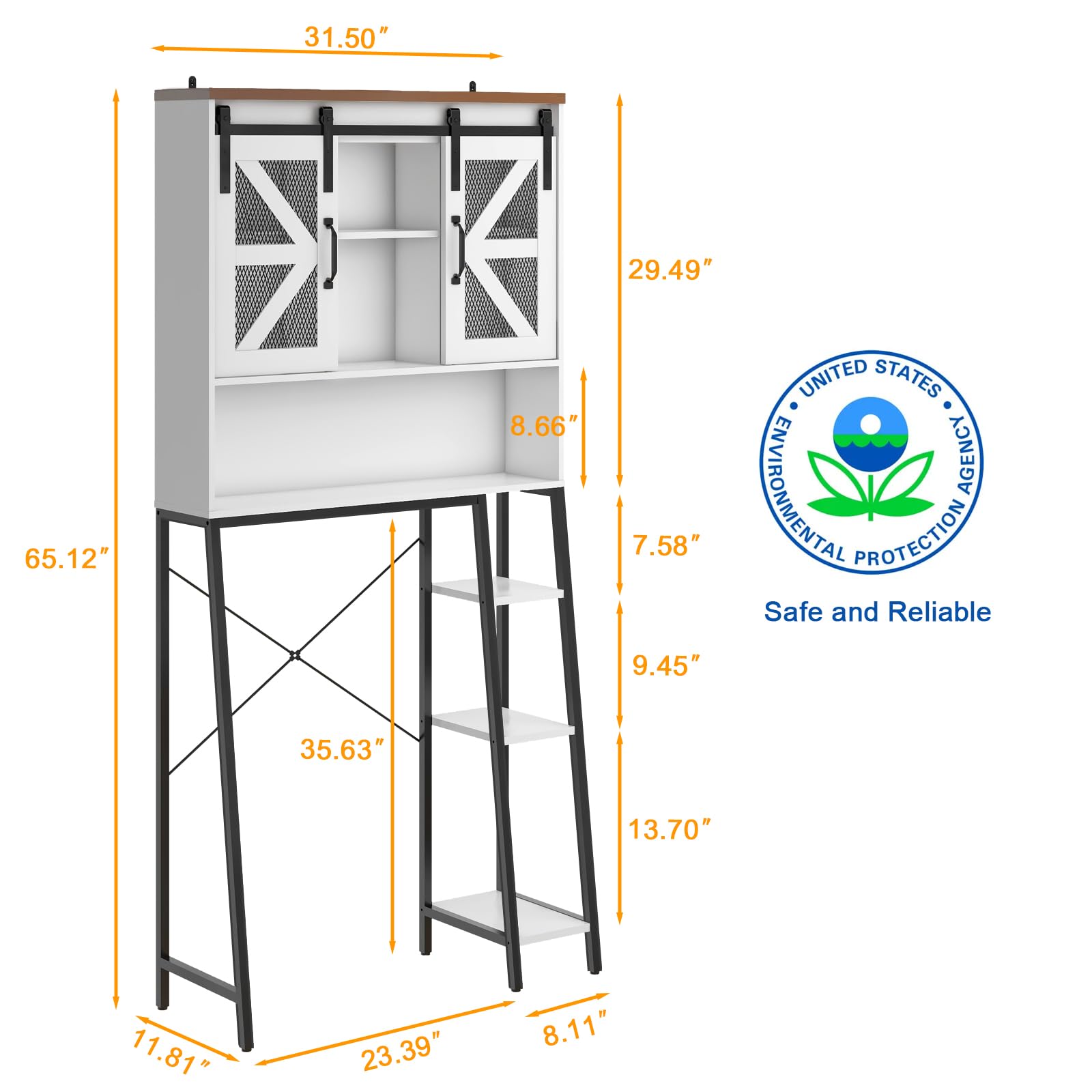 Over The Toilet Storage Cabinet, Farmhouse Storage Cabinet Over Toilet with Sliding Barn Door,Home Space-Saving Toilet Rack, for Bathroom, Restroom, Laundry
