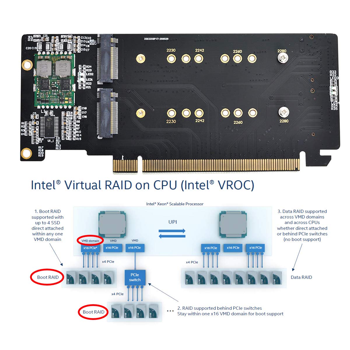 Cablecc 4X NVME M.2 AHCI to PCIE Express 3.0 Gen3 X16 Raid Card VROC Raid0 Hyper Adapter