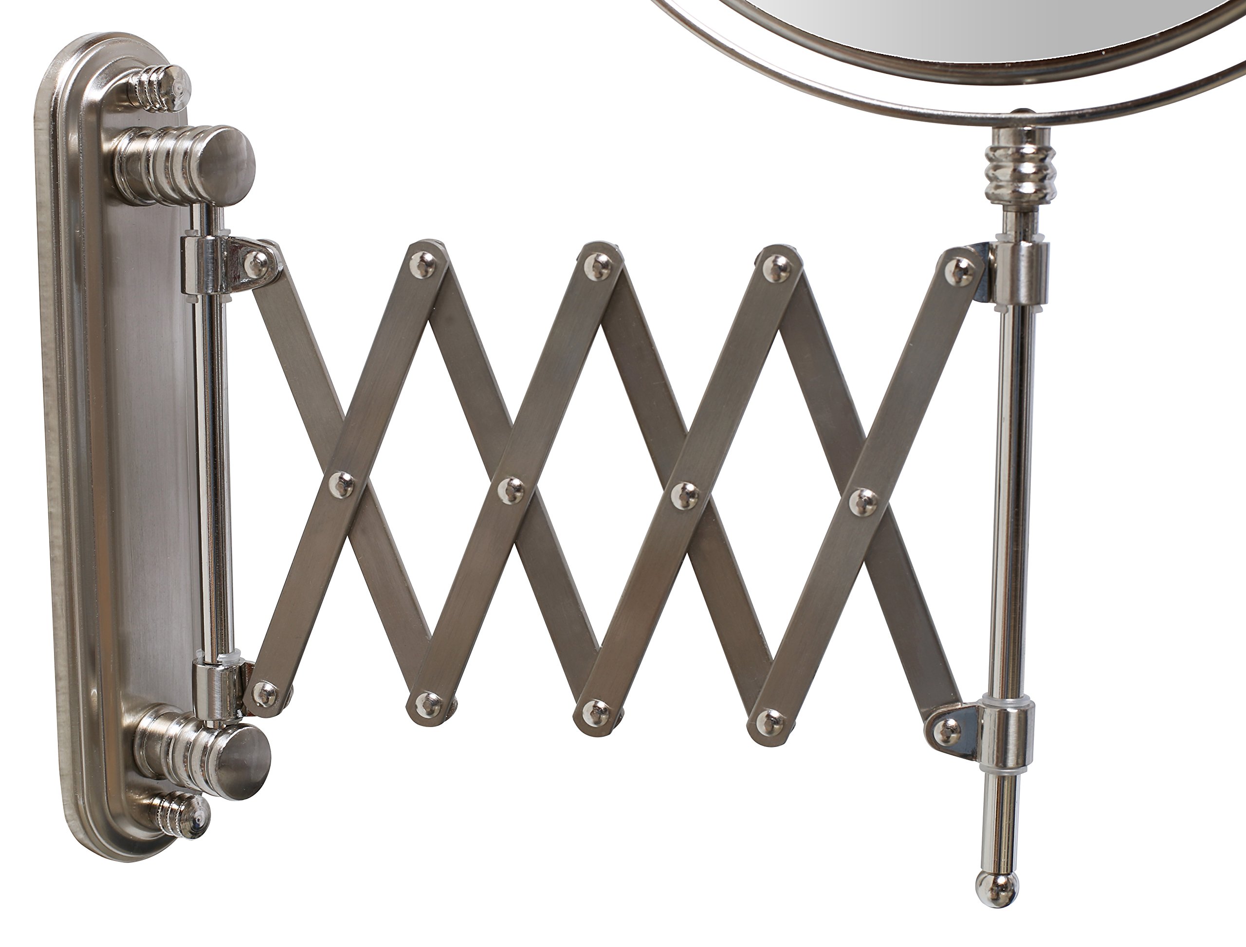 DecoBros 8-Inch Two-Sided Extension Wall Mount Mirror with 7X Magnification, 13.5-Inch Extension, Nickel