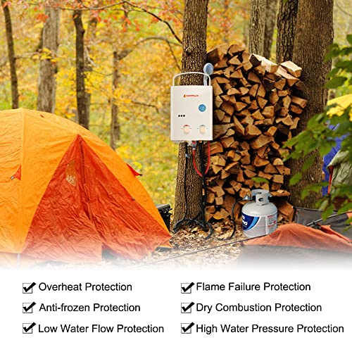 Camplux Tankless Water Heater, 1.32 GPM Portable Propane Outdoor Camping Water Heater, 5L, AY132, White