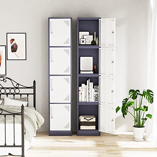 Halamine Employee Lockers, 4 Tiers Metal Locker for Storage, Tall Steel Storage Lockers for Employees, Lockable Lockers for Office, School, Gym, Office (White-Grey)
