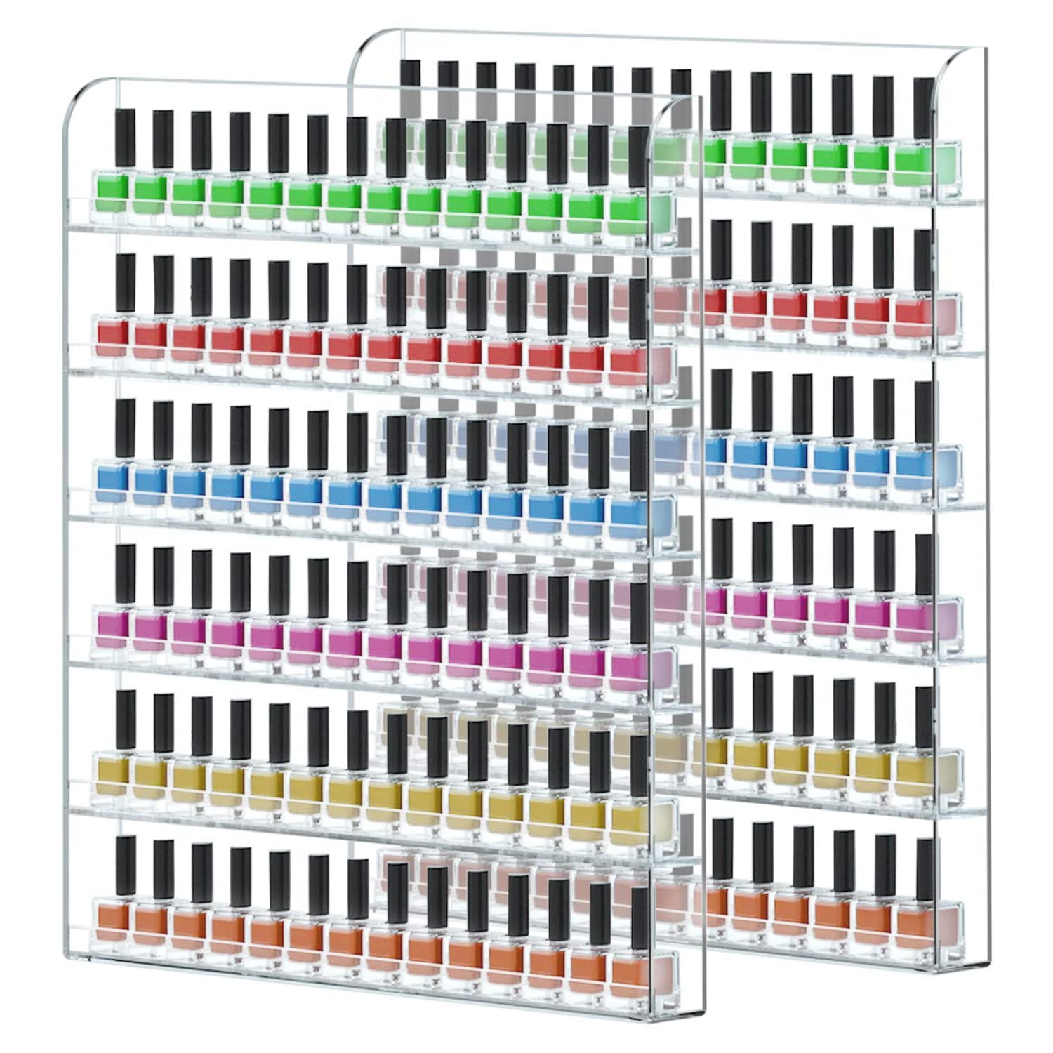 FEMELI 2 Pack Nail Polish Wall Racks 20 * 24 Inch Hold Up to 240 Bottles,Clear Acrylic Nail Polish Shelf Organizer Wall Mounted 6 Rows