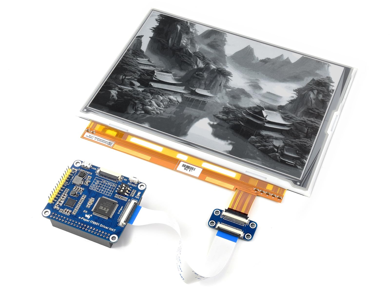 Waveshare 9.7inch E-Ink Display HAT Compatible with Raspberry Pi4B/3B+/3B/2B/B+/A+/Zero/Zero W/WH/Zero 2W 1200x825 Resolution IT8951 Controller USB/SPI/I80 Interface Supports Partial Refresh