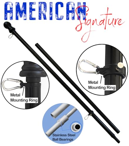 American flag and pole kit set: Includes a 3x5 ft US flag made in USA, 6 ft aluminum tangle free spinning flag pole with carabiners, and flagpole holder wall mount bracket (Black)