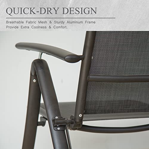 Domi Folding Patio Chairs Set of 2, Aluminium Frame Reclining Sling Lawn Chairs with Adjustable High Backrest, Patio Dining Chairs for Outdoor, Camping,Porch,Balcony(Textilene Fabric)
