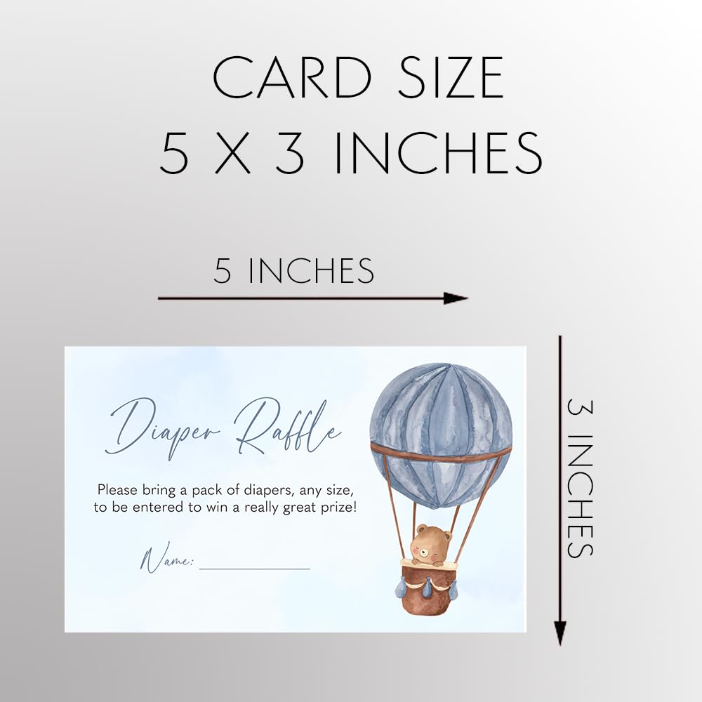 The Invite Lady Hot Air Balloon Diaper Raffle Ticket Baby Shower Teddy Bear Adventure Awaits Blue Boy Sky Clouds (50 count)