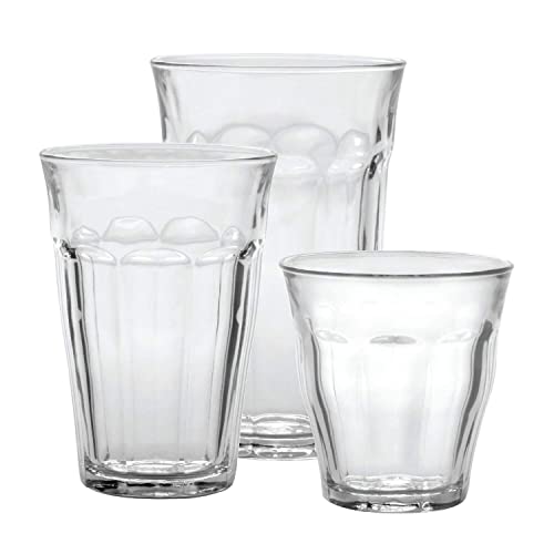 Duralex Picardie 18 Piece Clear Tempered Glass Drinkware and Tumbler Cup Set for Wine, Tea, Water, and Cocktails