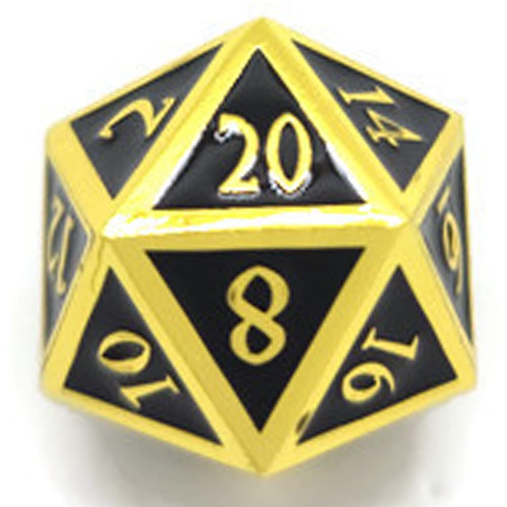 Black and Gold Metal D20 F*** Dice Critical Fail F 20 Sided Die Set DND Black Gunmetal Color Number for Role Playing Game Dungeons and Dragons D&D Pathfinder Shadowrun and Math Paladin