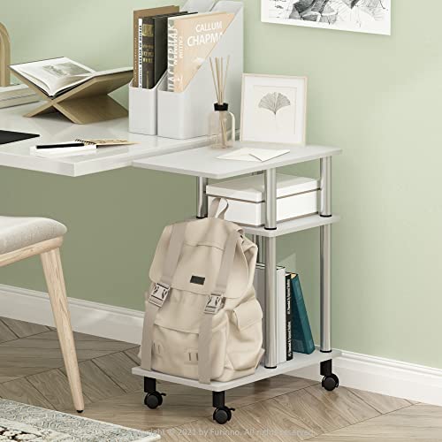 Furinno Turn-N-Tube U-Shaped Side Table with Casters, White Oak/Stainless Steel