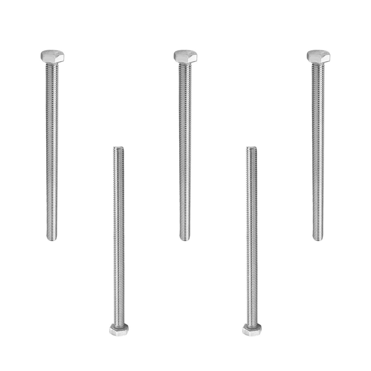 MroMax 5Pcs M6 x 100mm Hex Head Screws Bolts, 304 Stainless Steel 18-8, Fully Threaded, External Hex Drive, for Mounting Chair, Handles, Rail, Pump, Wheels, Antenna Parts, Boat and Plastic Bumpers